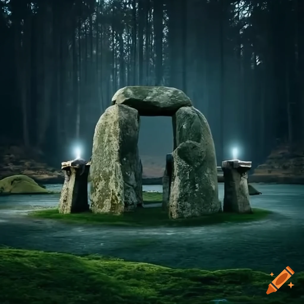 Stone circle with sword and chalice on Craiyon