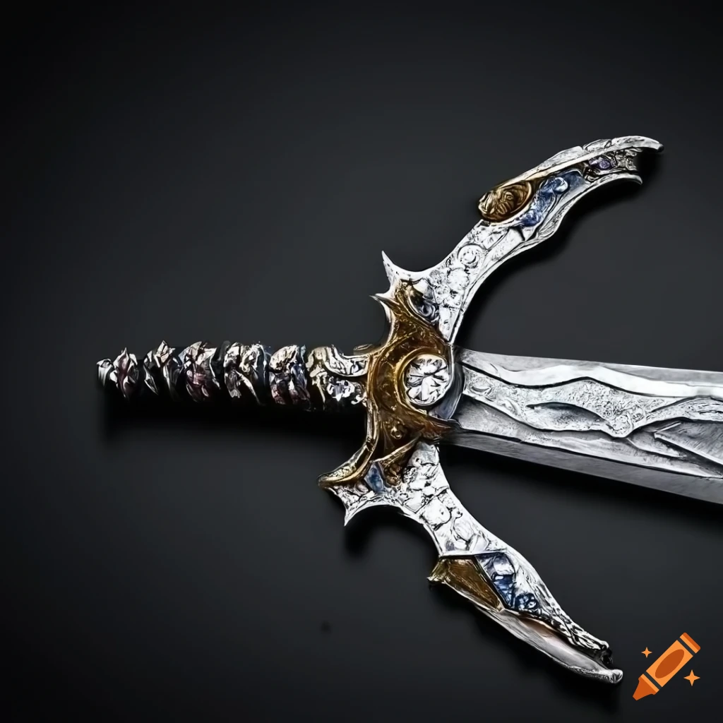 Warrior's makeshift sword with a leaf hilt in a fantasy setting on Craiyon