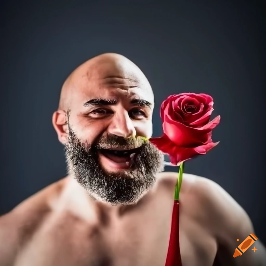 Portrait of a bearded greek wrestler with a rose