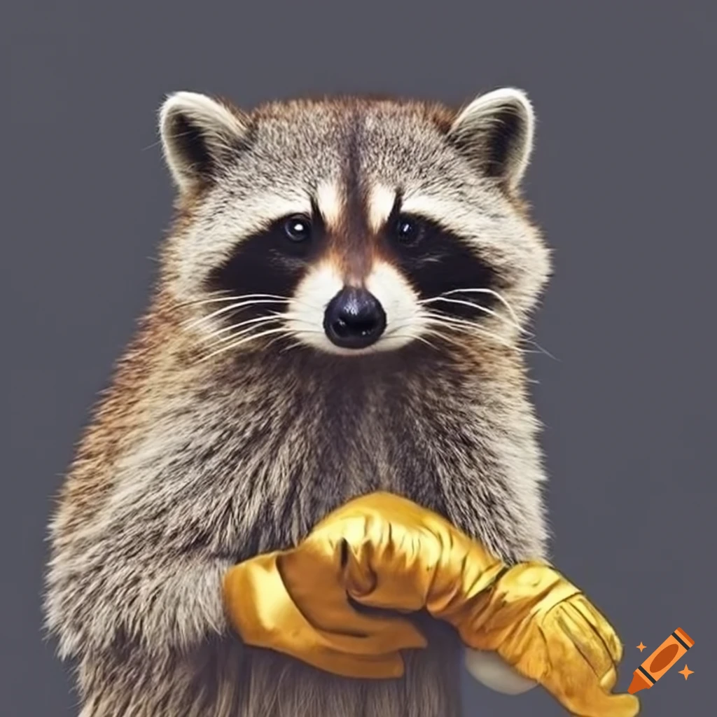 Raccoon wearing golden gloves on Craiyon