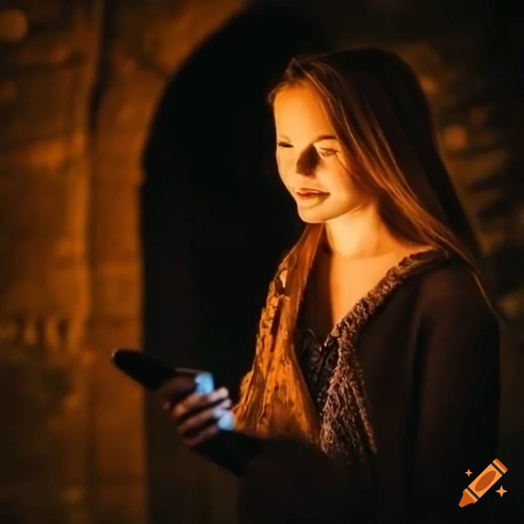 People using smartphones in a castle on Craiyon