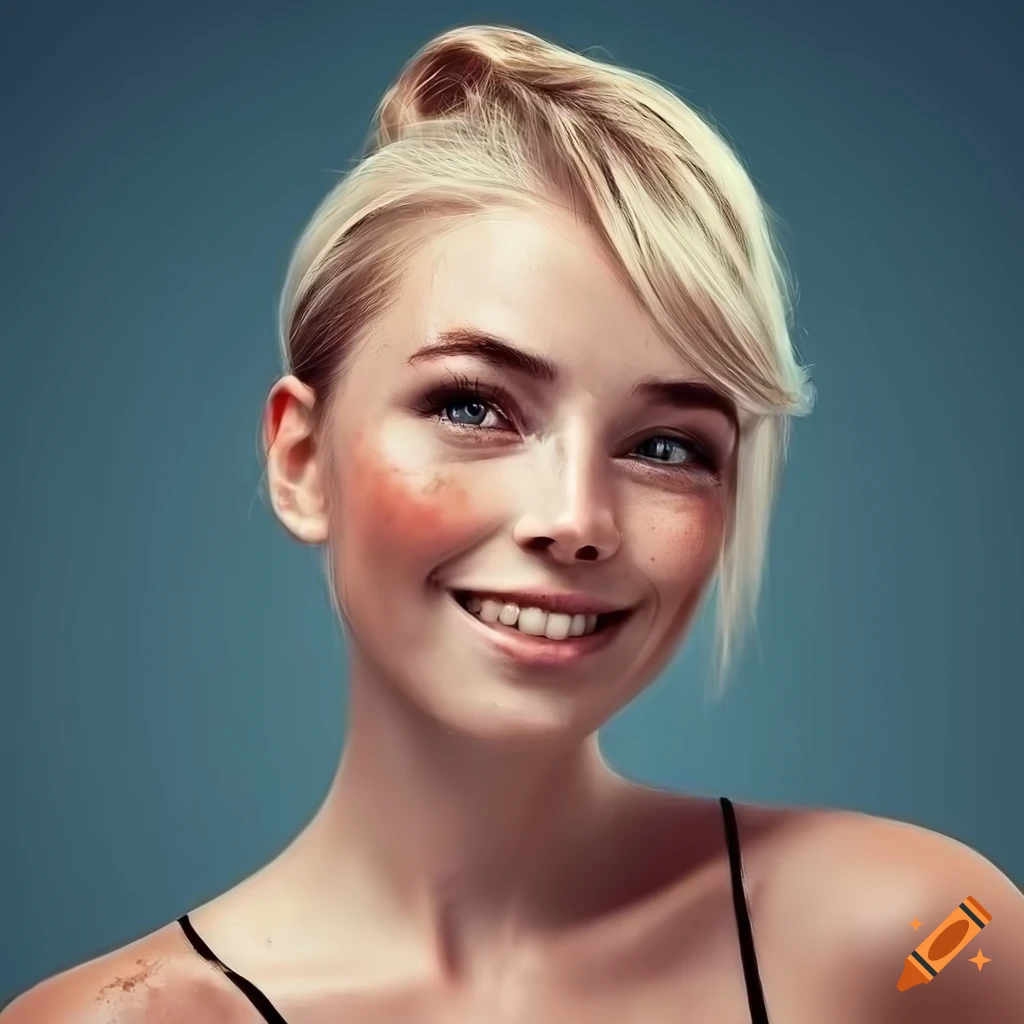 Portrait of a beautiful young woman with freckles and blonde hair on ...