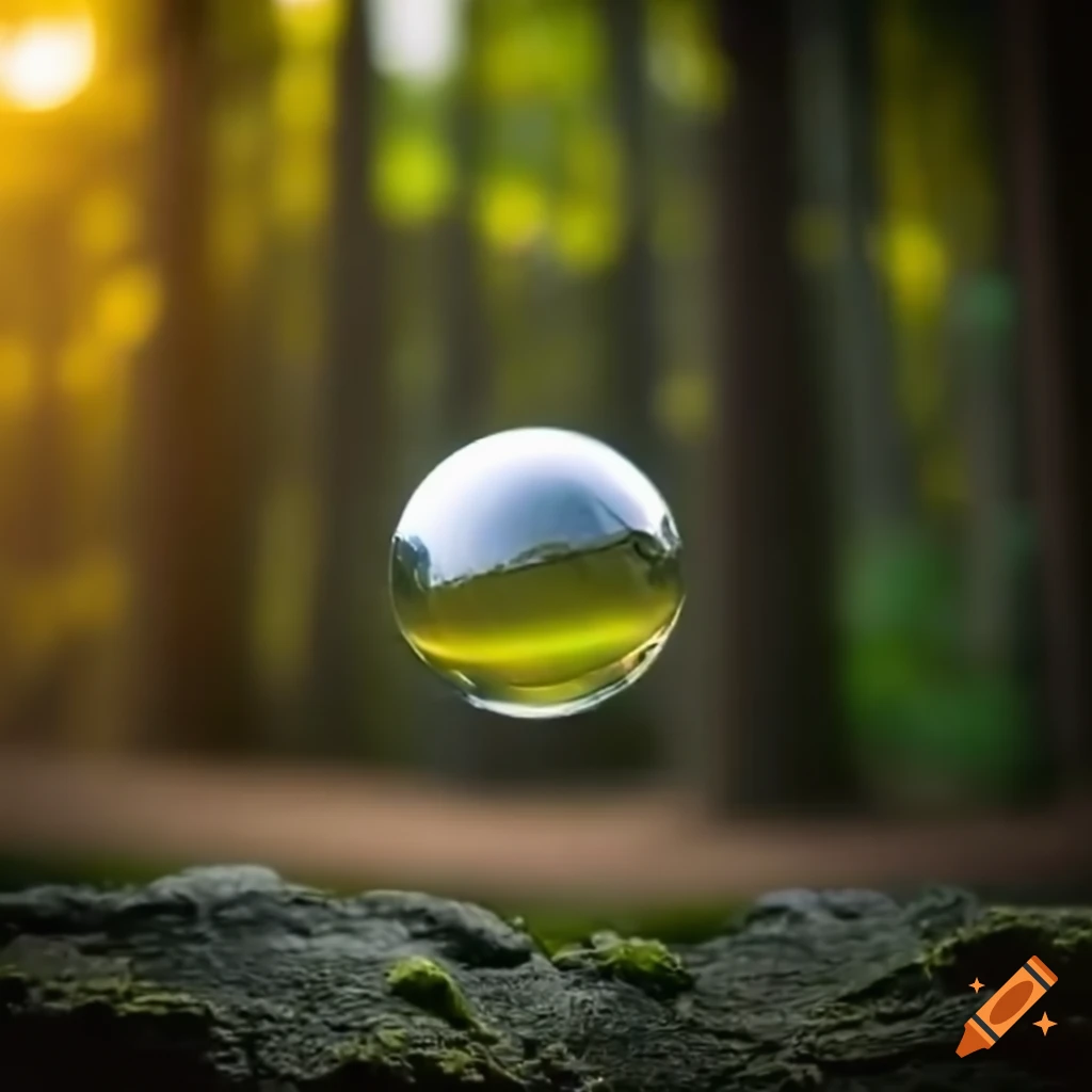 A reflective sphere in a forest on Craiyon