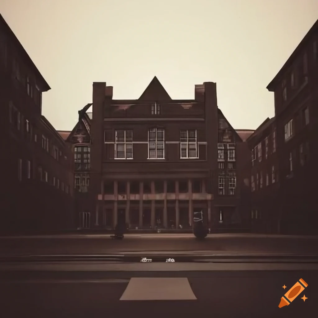 Vintage university campus with dark academia aesthetic