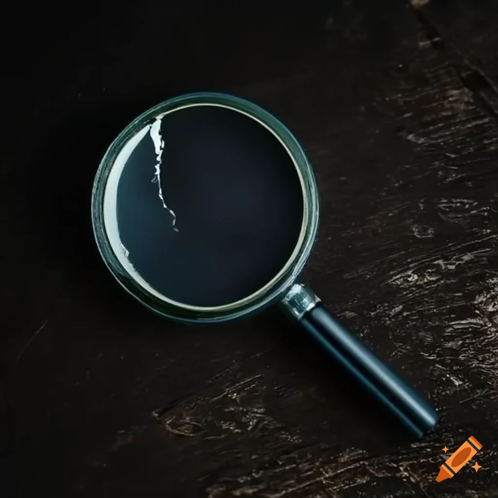 Broken glass magnifying glass on a table on Craiyon
