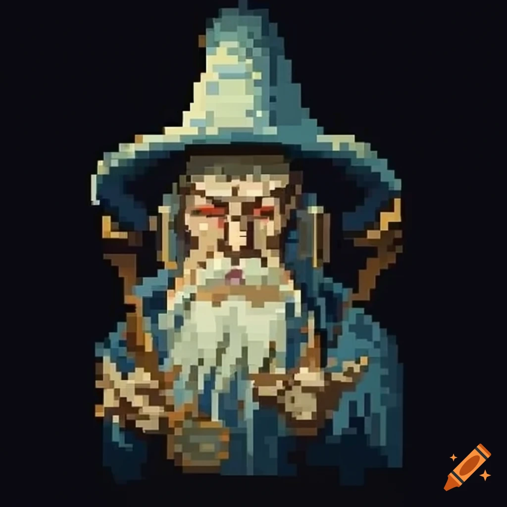 Pixel art of a wizard casting a spell on Craiyon