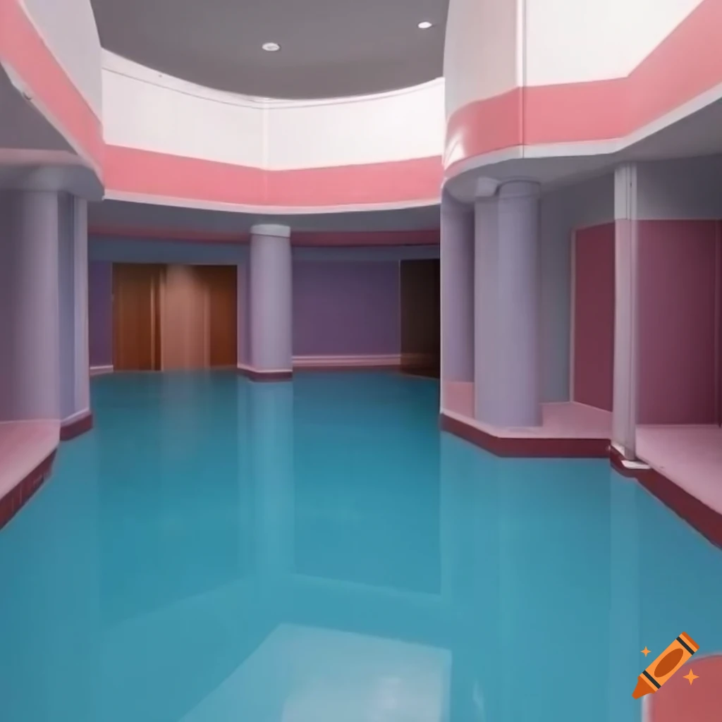 Surreal hotel lobby with mid century modern interior on Craiyon