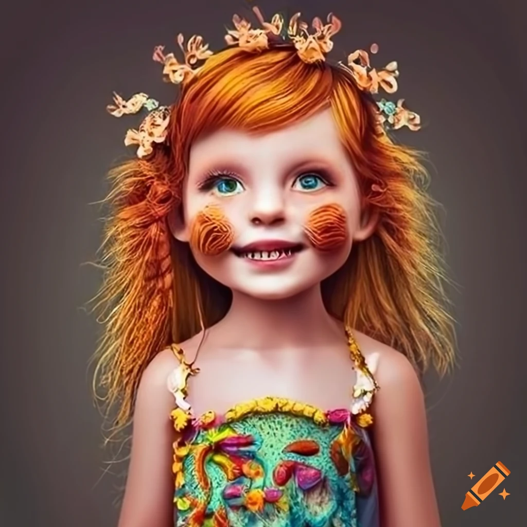 Colorful illustration of cute girls with unique embellishments on Craiyon