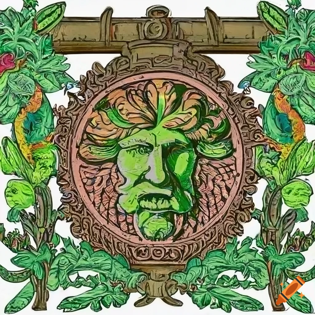 Swinging pub sign with a green man carving