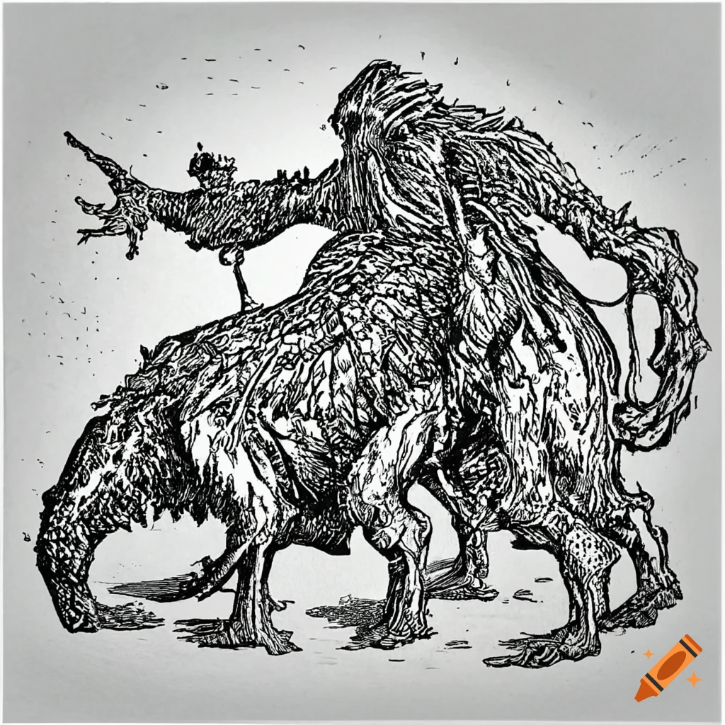 Ink drawing of a mythological creature inspired by the book of the hakutaku on Craiyon