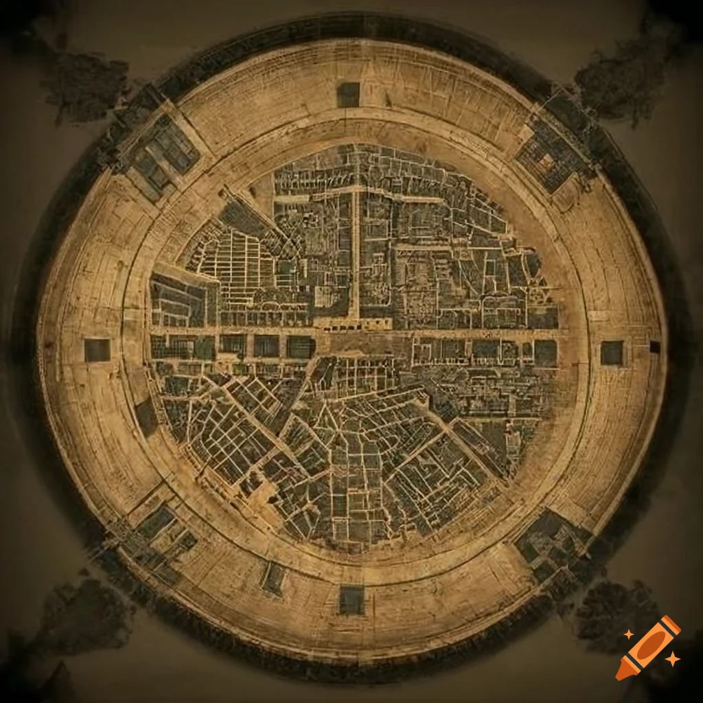 Medieval map with city, mountains, river, and bridge on Craiyon