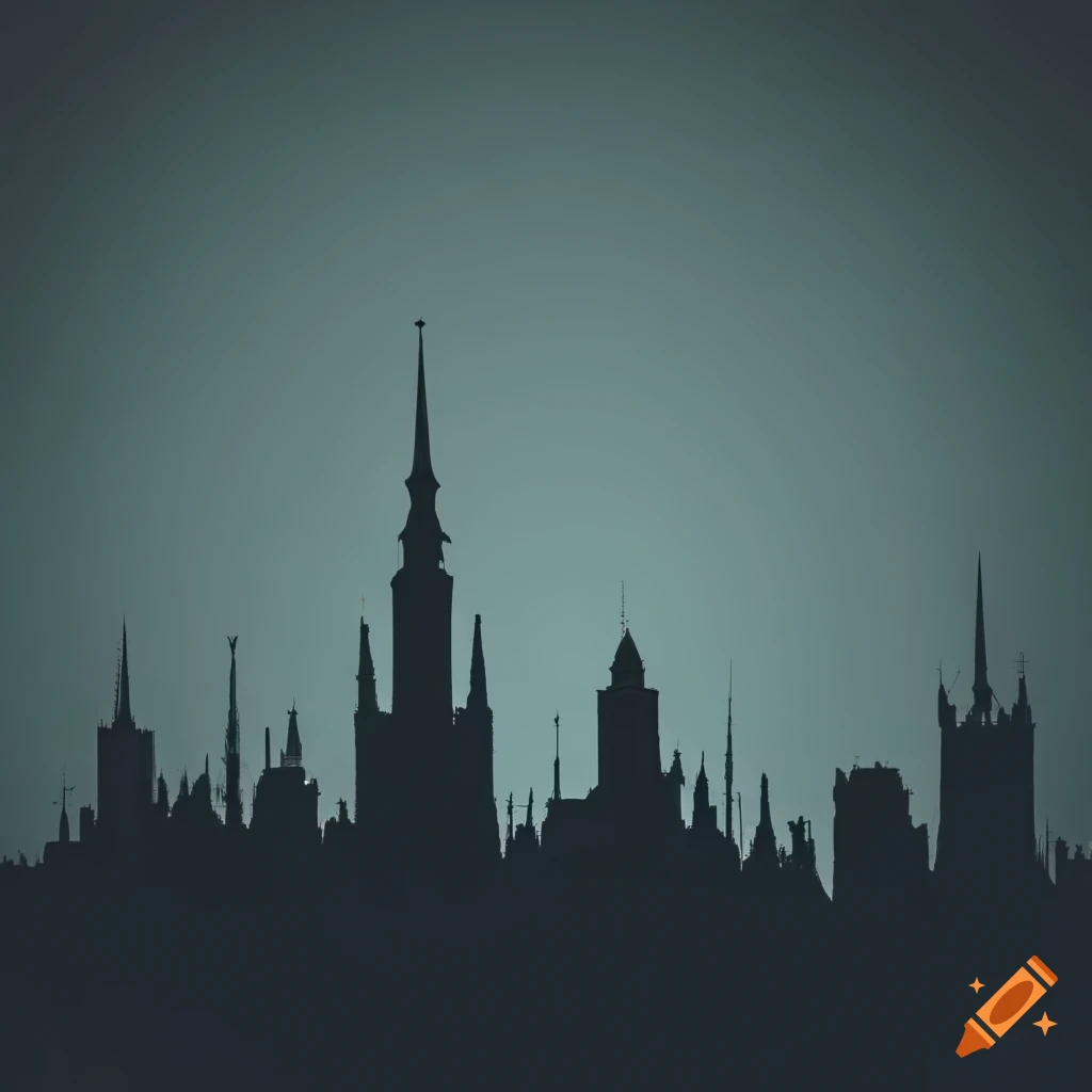 Silhouette of a gothic city skyline on Craiyon