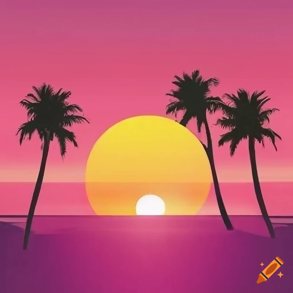 Sunset Over Malibu With Coconut Trees Silhouette On Craiyon