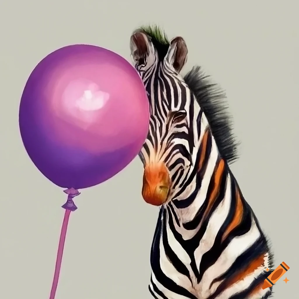 Colored pencil drawing of a zebra with a balloon on Craiyon