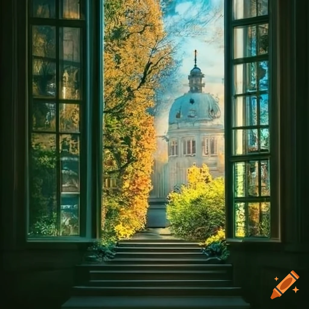 View through crystal window in a garden house on Craiyon