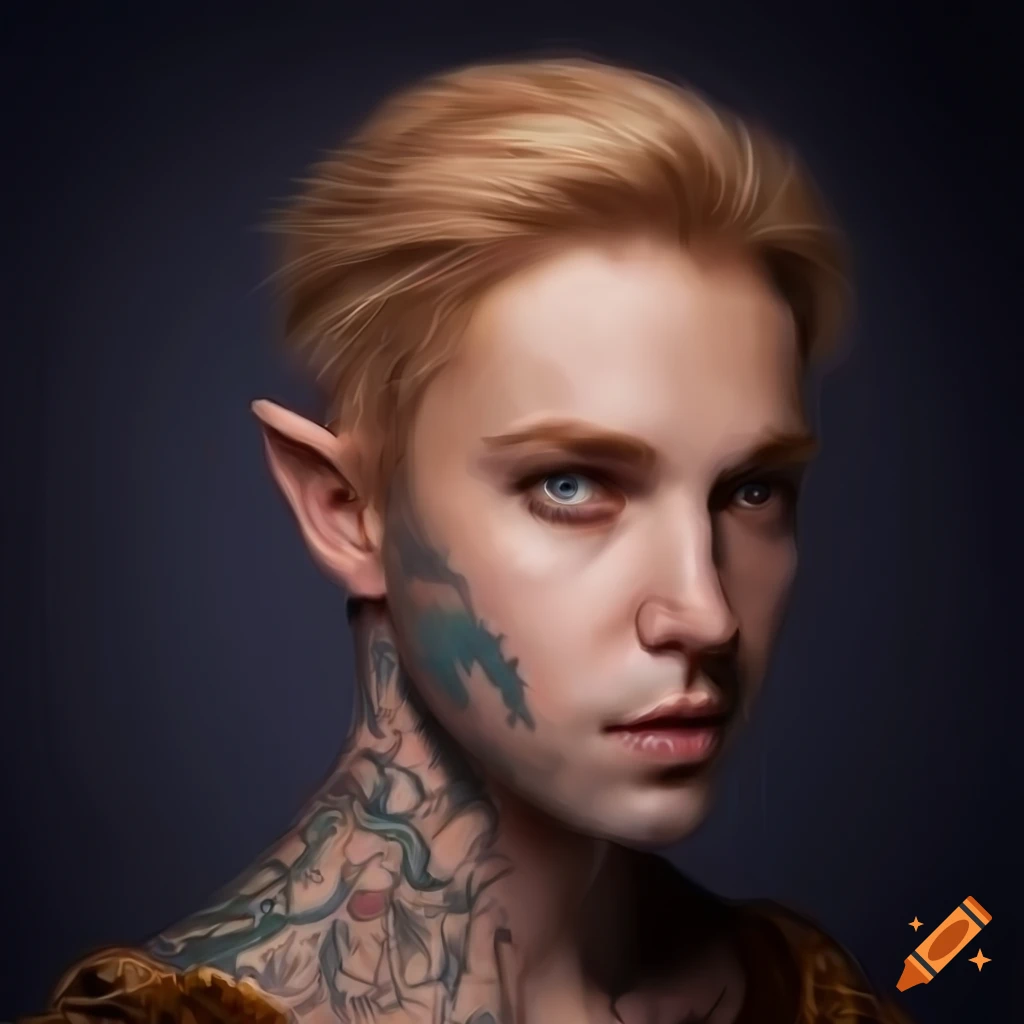 Portrait of a male half-elf with heterochromia on Craiyon