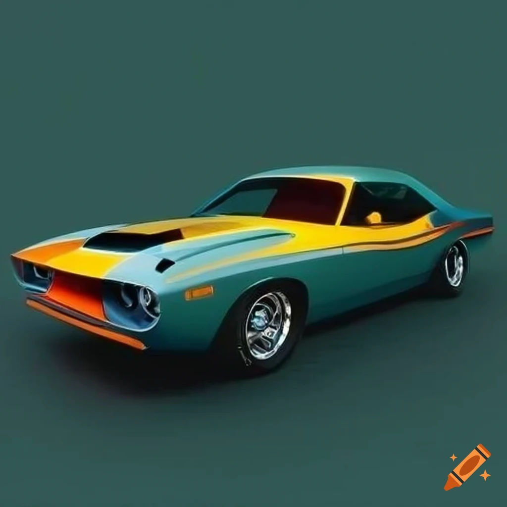 Plymouth cuda concept car in a garage on Craiyon