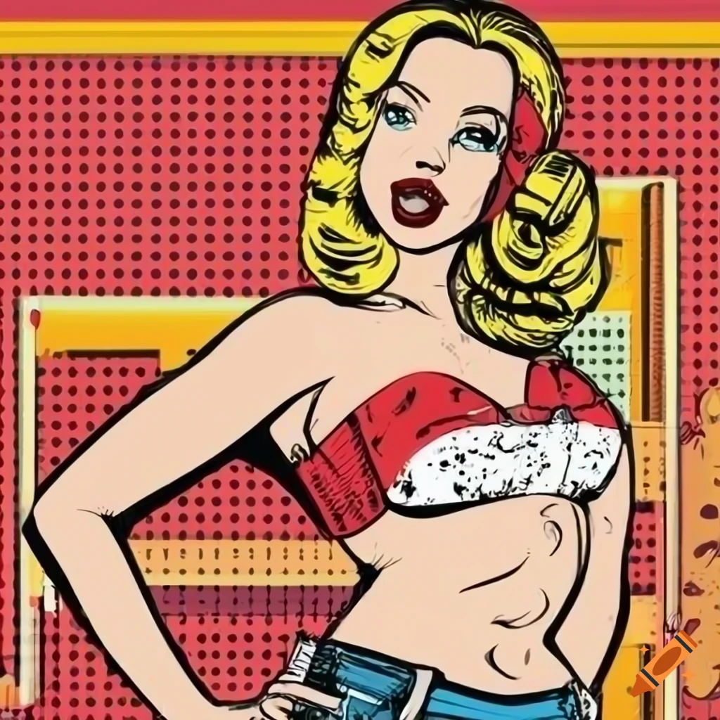 Pop Art Pin Up Illustration Of A Girl In A Garage