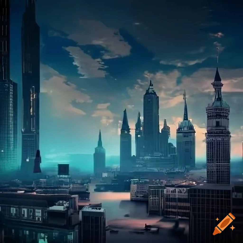 Futuristic cityscape of stuttgart in the year 2145 on Craiyon