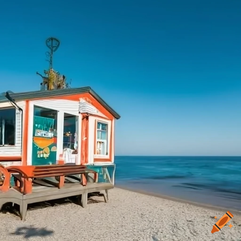 Seaside cafe with a crab logo on Craiyon