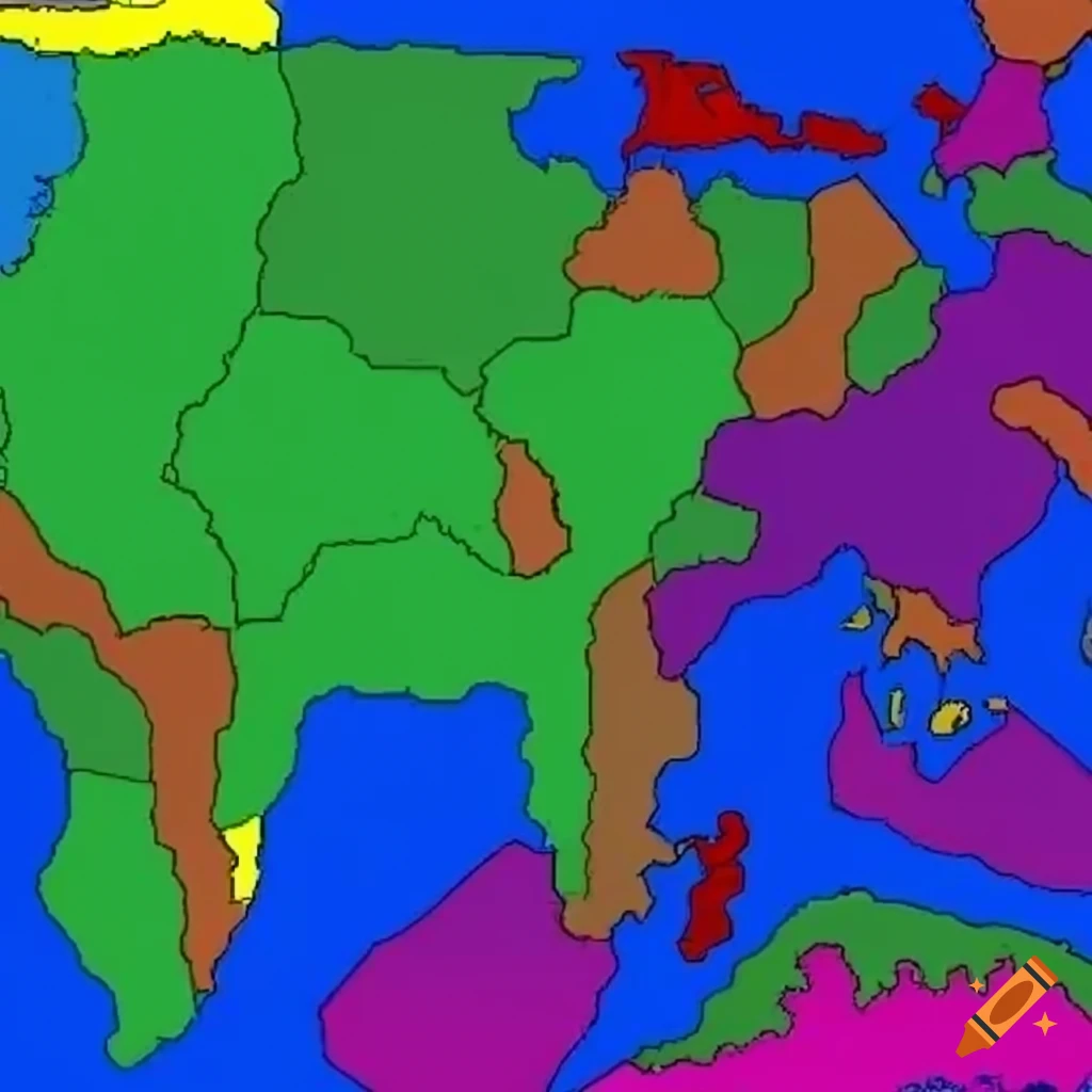 Minimalist 2d map using 5 colors on Craiyon