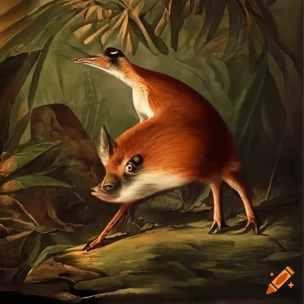 Illustration of birds by Audubon with a pig and a fox on Craiyon