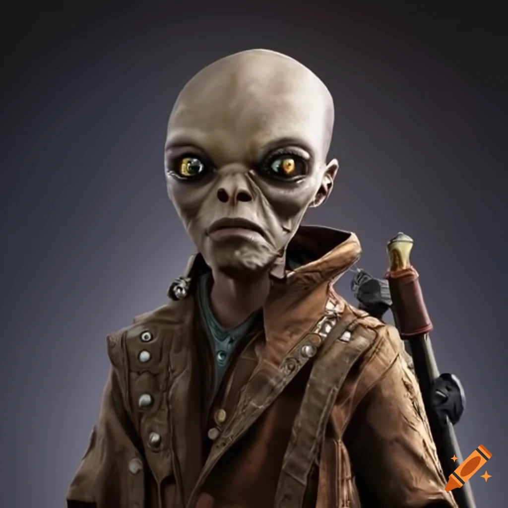 Alien character in frontierman outfit