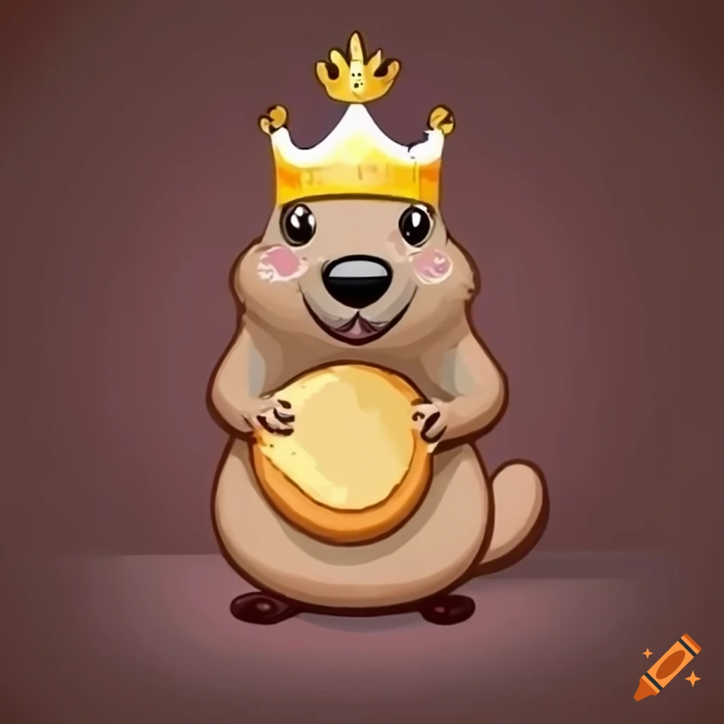 Adorable gopher holding a pancake with a crown