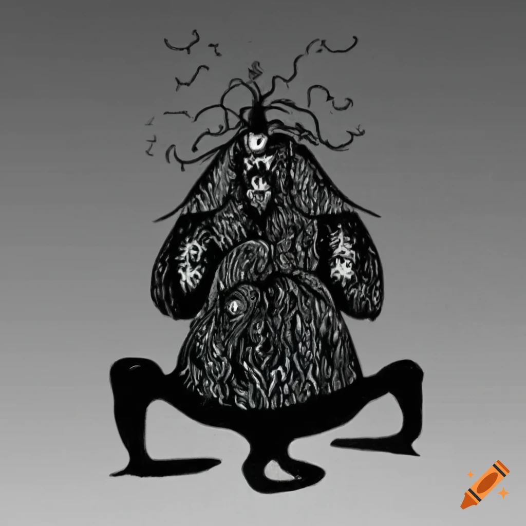 Ink drawing of a mythological creature inspired by the Book of the Hakutaku on Craiyon