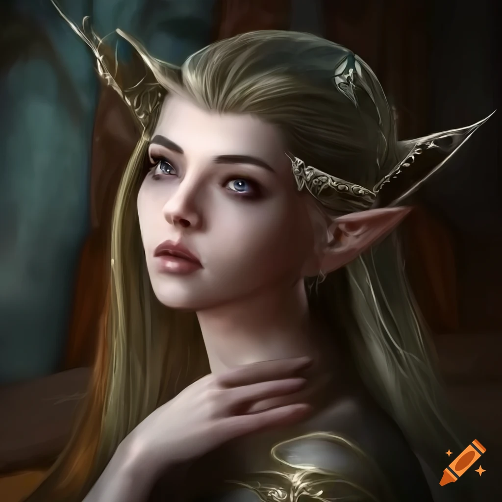 Portrait of an elven female in a beautiful marble room on Craiyon