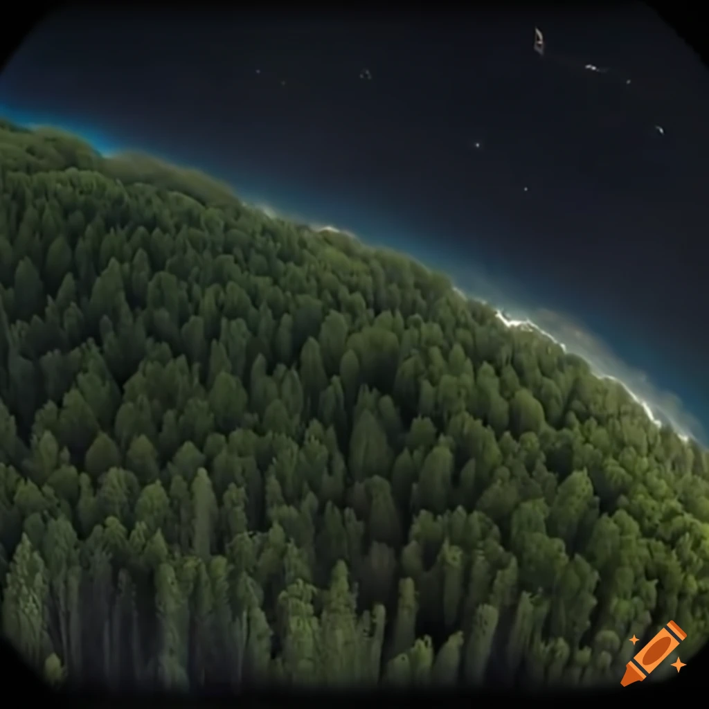 View of a deep forest from space on Craiyon