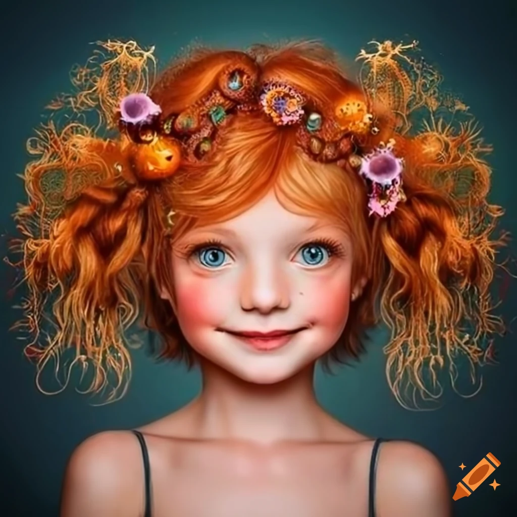 Colorful illustration of smiling ginger-haired girls on Craiyon