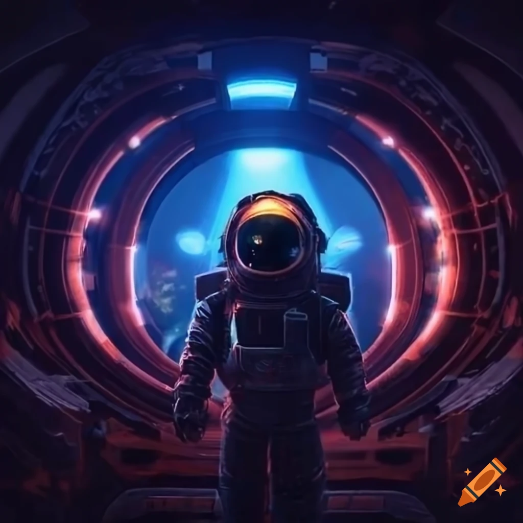 Interstellar spaceship with a wheel shape on Craiyon