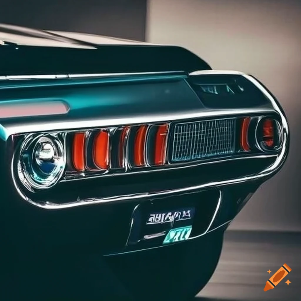 Concept car plymouth cuda in a garage on Craiyon