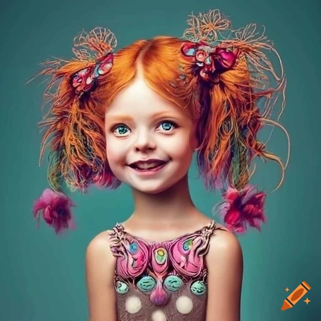 Colorful illustration of cute ginger-haired girls on Craiyon