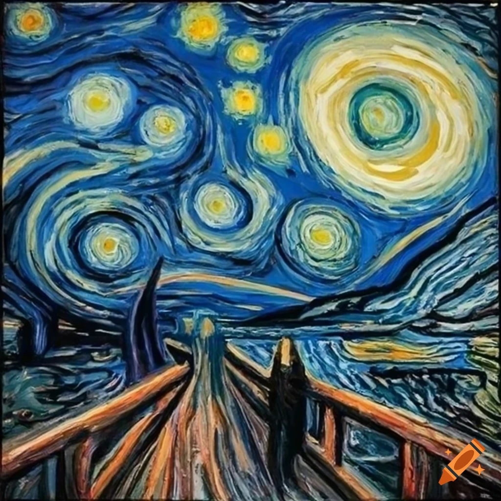 Starry night lino print inspired by van gogh on Craiyon