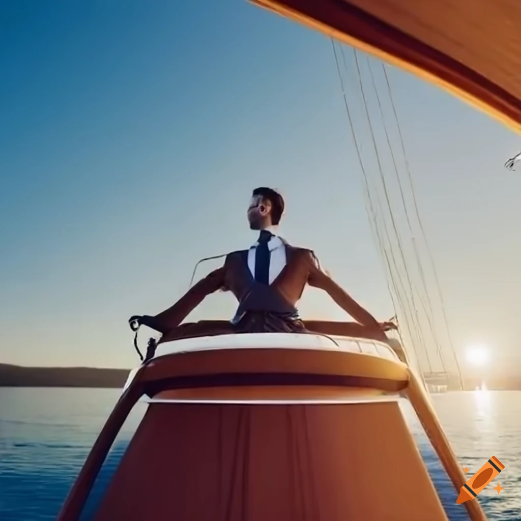 Captain driving a fancy boat on Craiyon