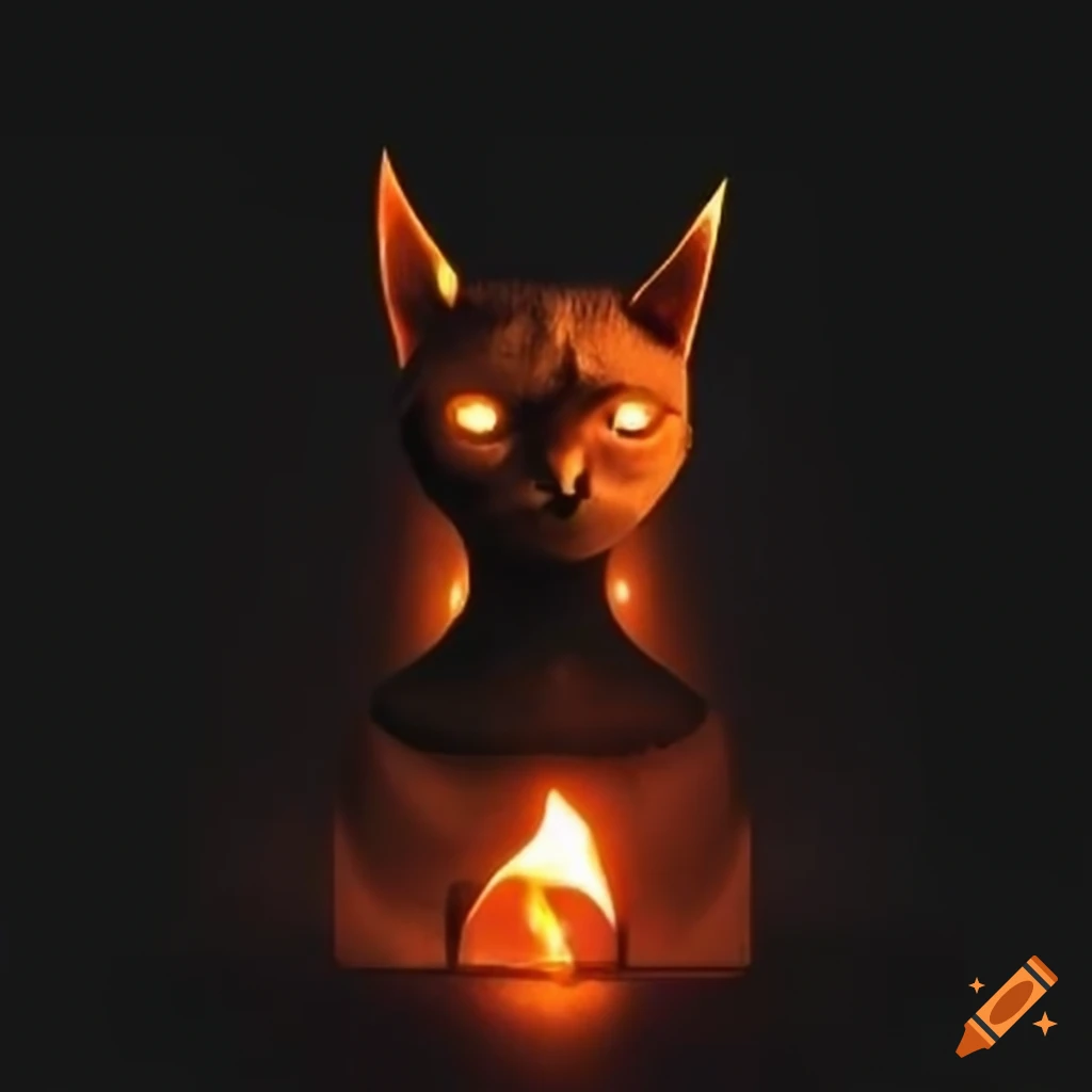 Sculpture of a cat-shaped burning furnace on Craiyon