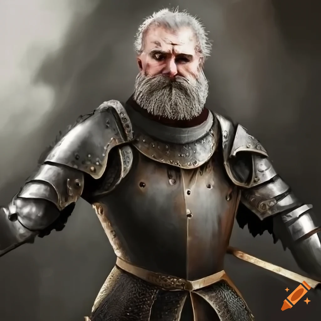 Illustration of an old knight in black armor on Craiyon
