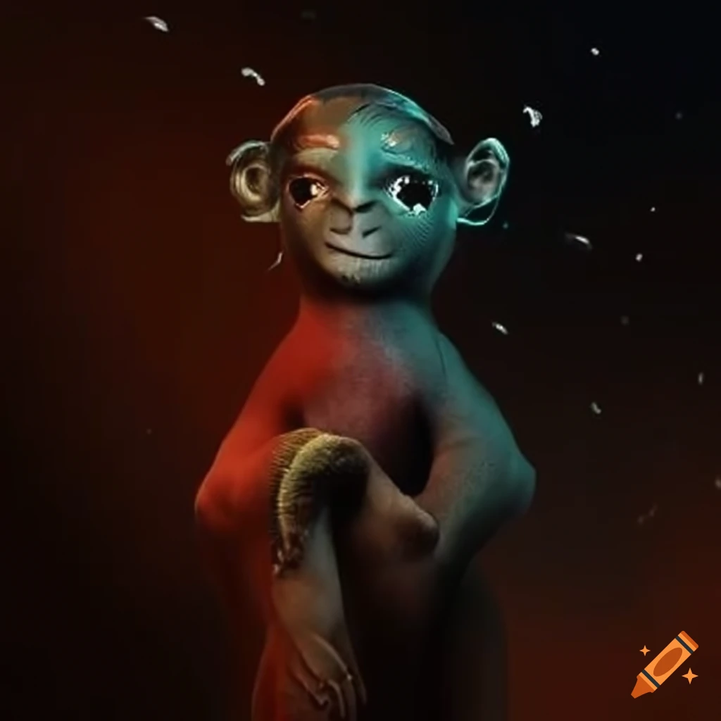 Monkey holding a tea pot in a glowing forest on Craiyon