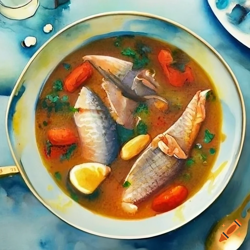 Watercolor painting of icelandic fish stew on Craiyon