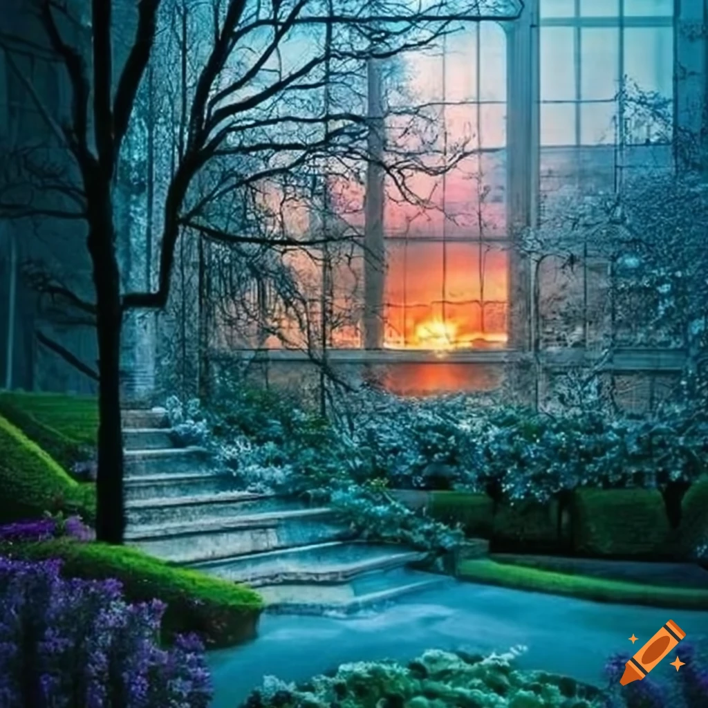 Crystal window in a beautiful garden on Craiyon