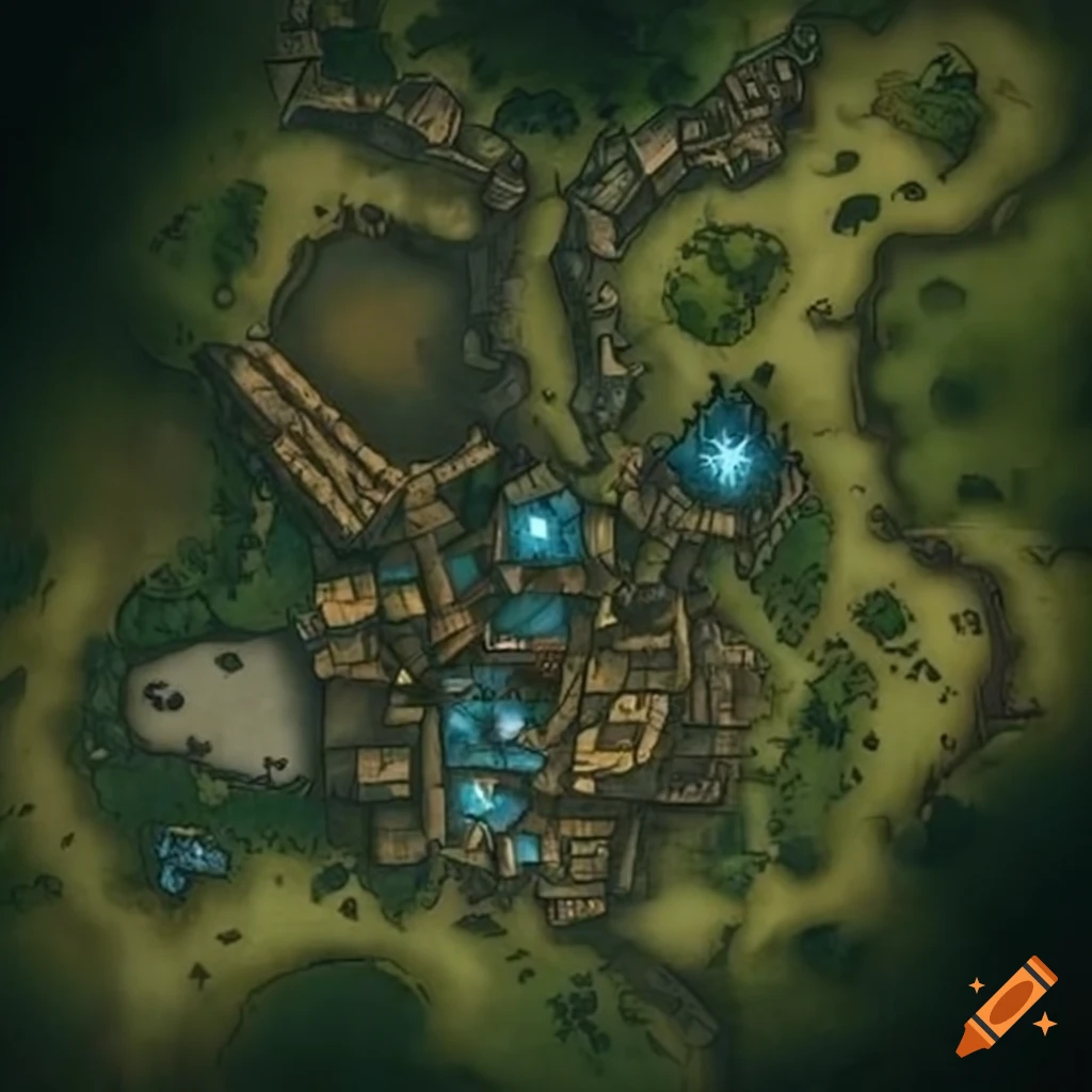 Map of a mysterious village on Craiyon