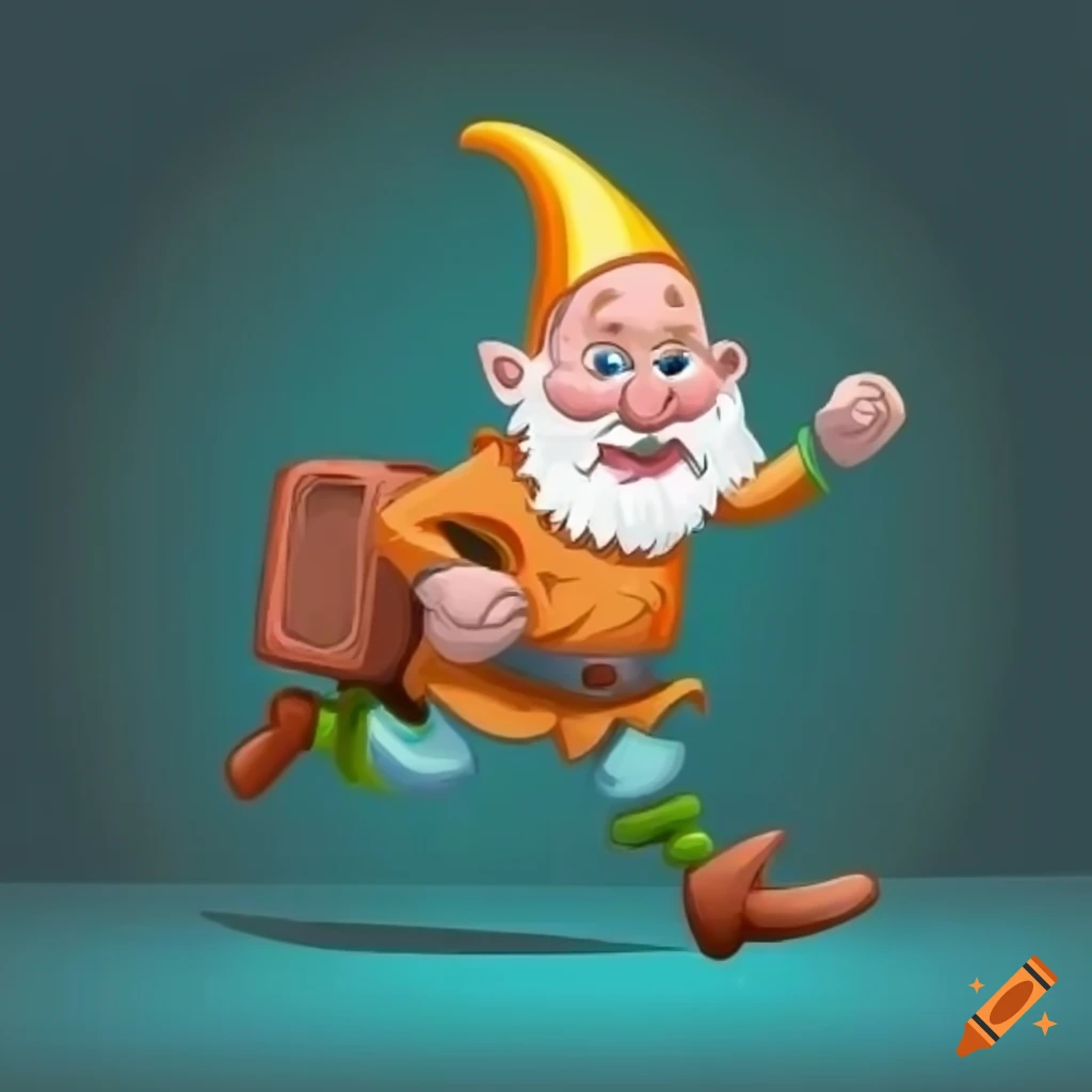 Cartoon dwarf running with a suitcase on Craiyon