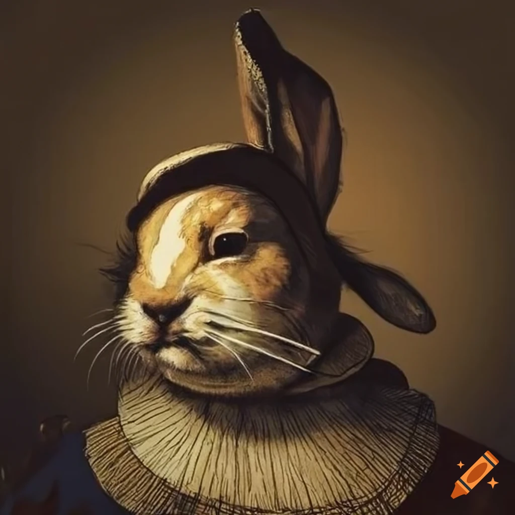 Artistic painting of a rabbit with a monocle and hat