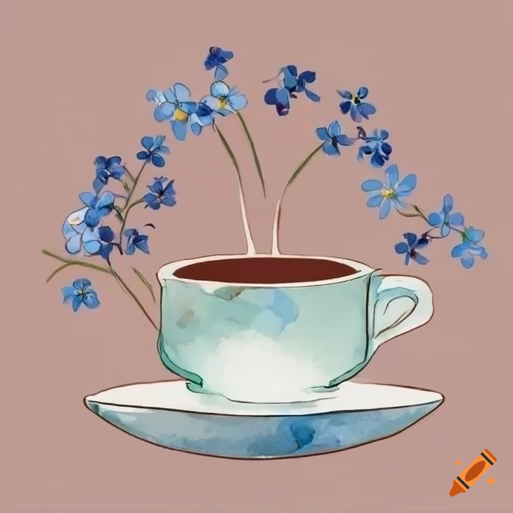 Minimalistic coffee dripper logo with forget-me-not flowers