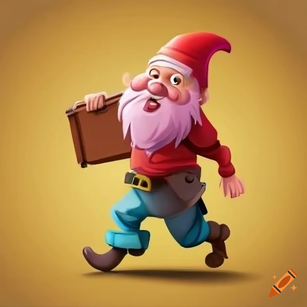 Cartoon dwarf running with a rolling suitcase on Craiyon