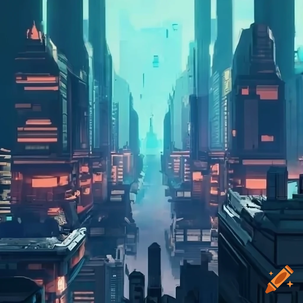 Futuristic cityscape for a sci-fi game on Craiyon