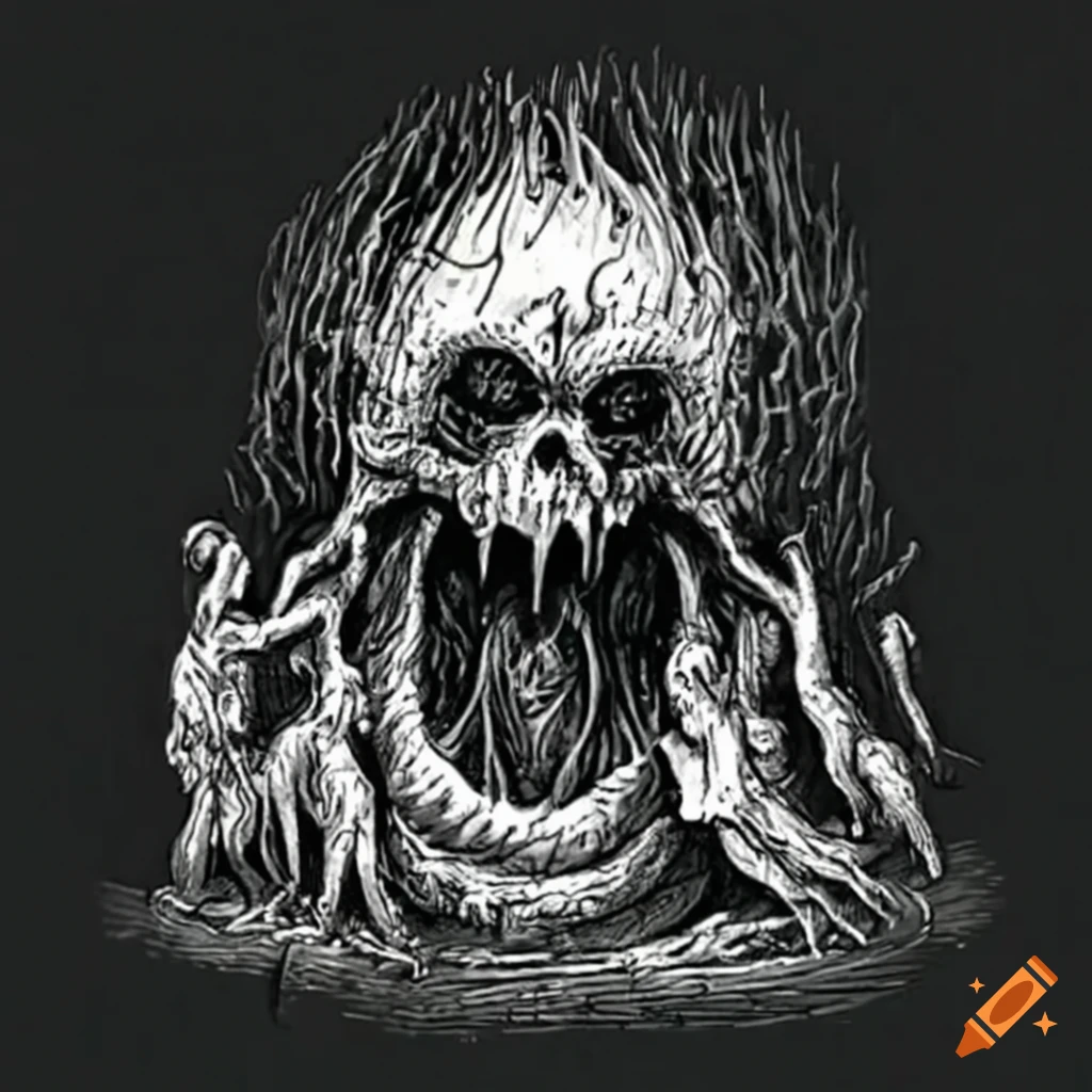 Black ink drawings of grotesque creatures in a haunted sewer on Craiyon