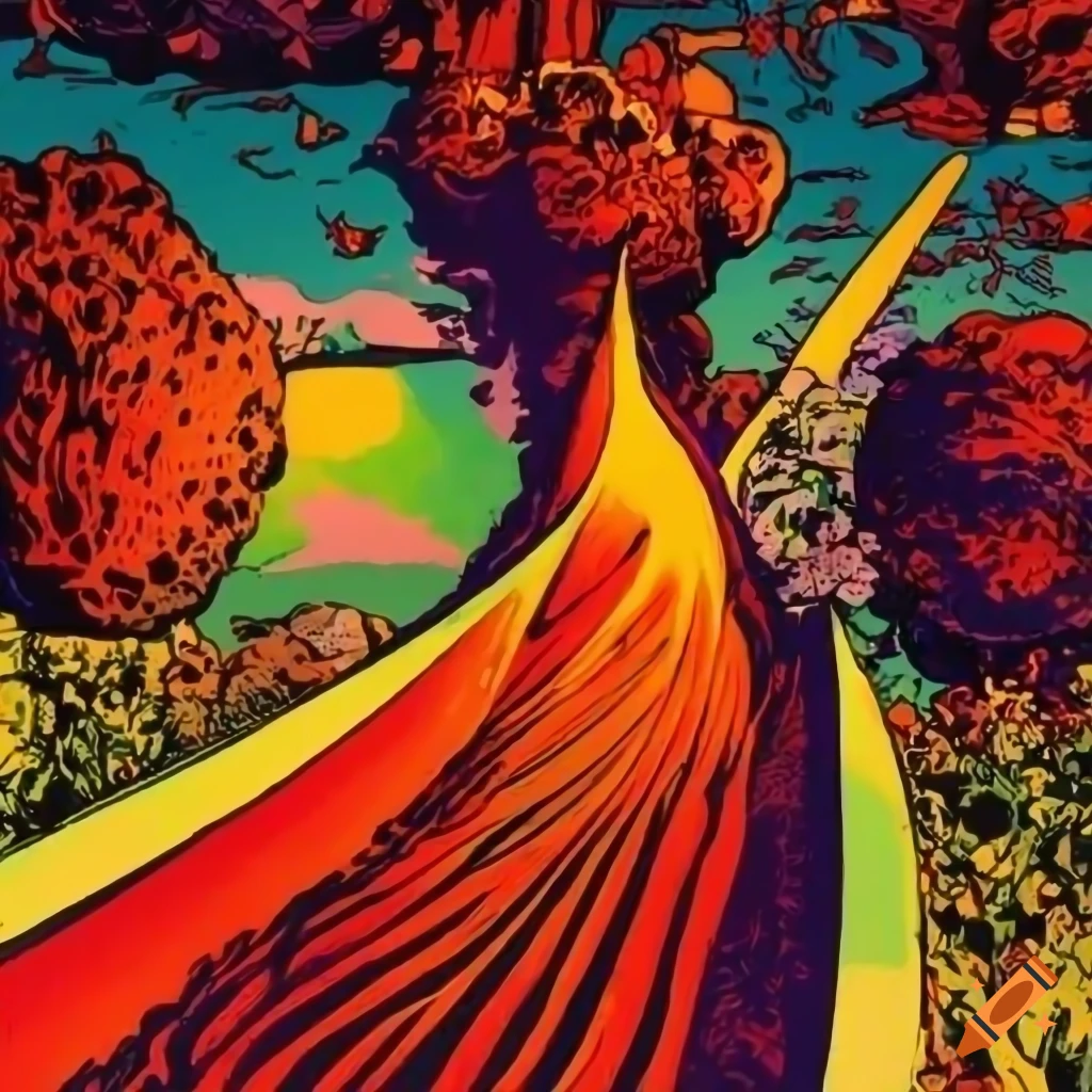 Lithograph illustration of a garden in comic book style on Craiyon